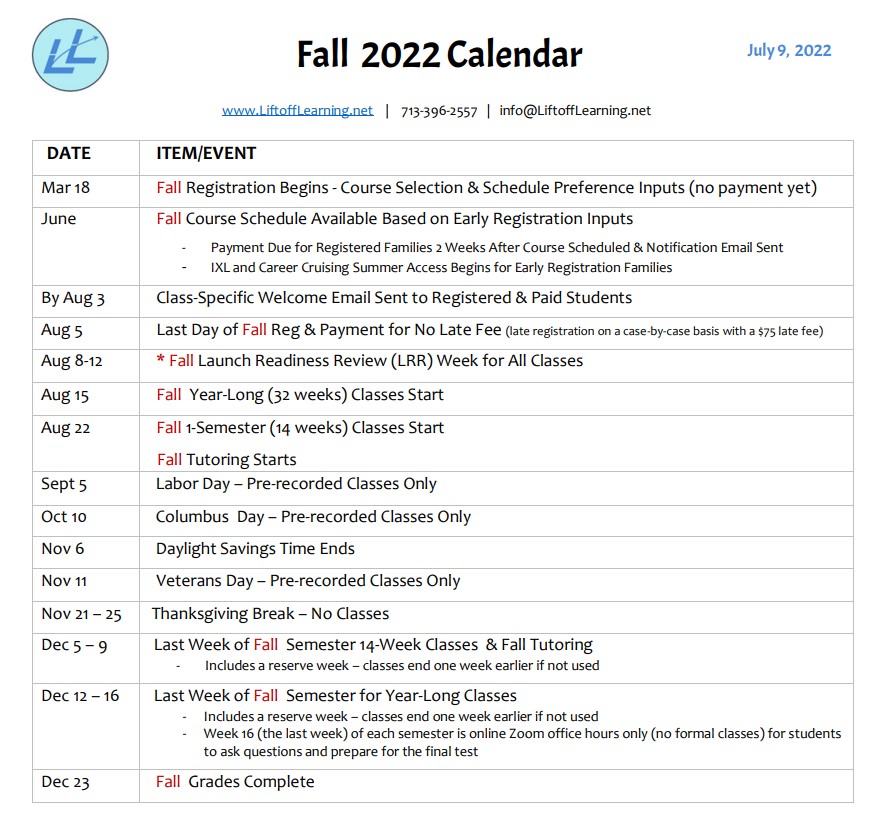 Calendar – Liftoff Learning